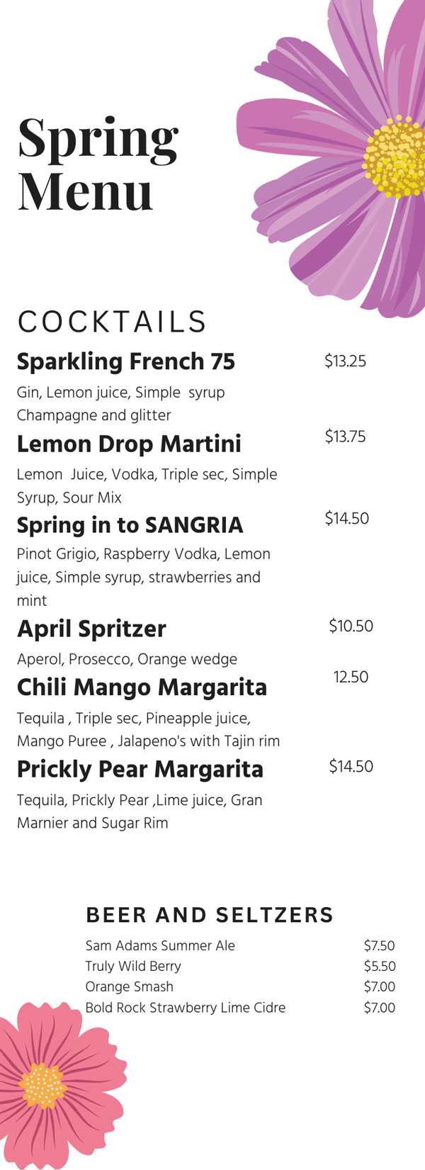 Breakers Sky Lounge - Cocktail & Beer Menu